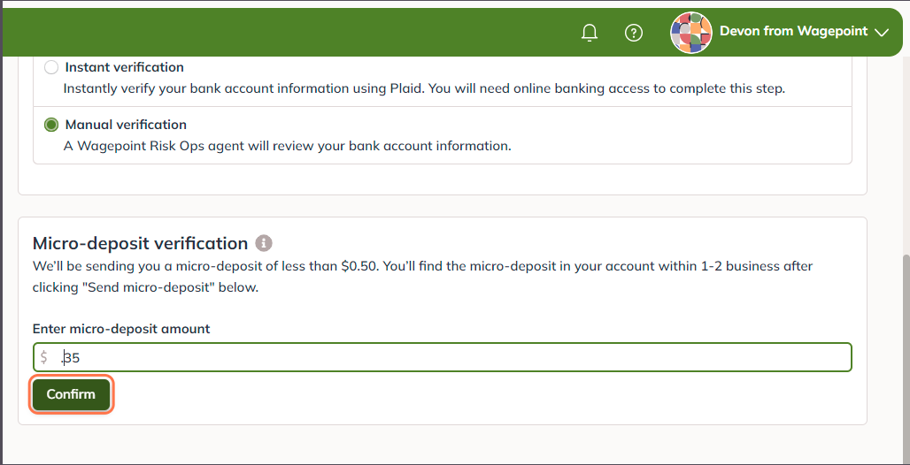 Complete account verification and account validation request ...