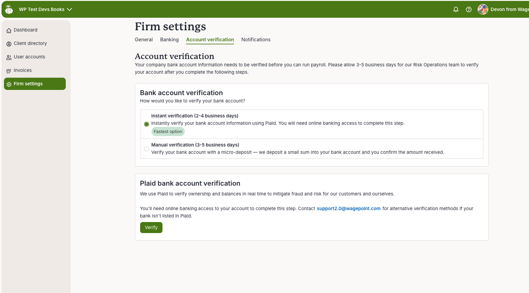 Banking verification workflow for Partners (2.0) – Wagepoint 2.0 ...
