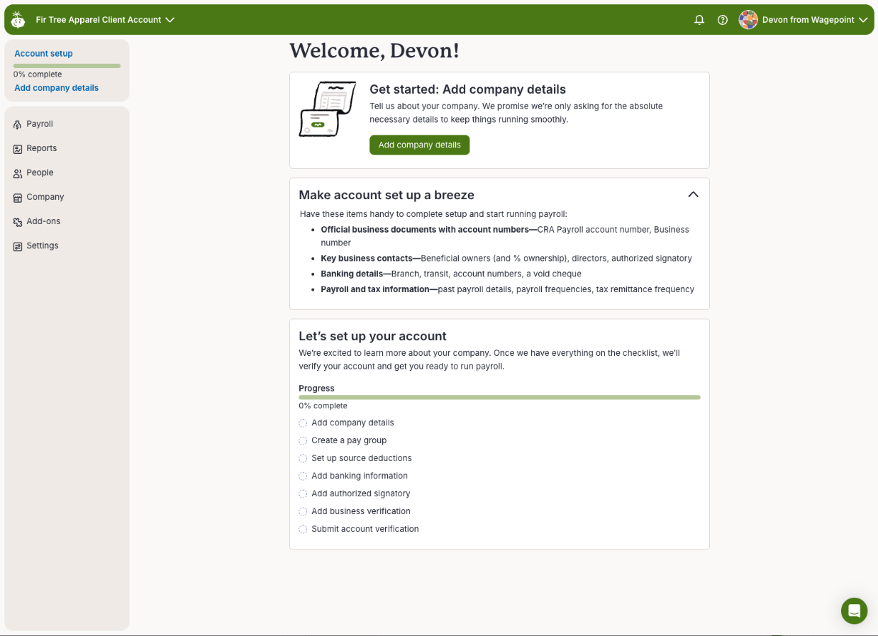 Onboard a new client (FINTRAC-compliant) – Wagepoint 2.0 Knowledge Base